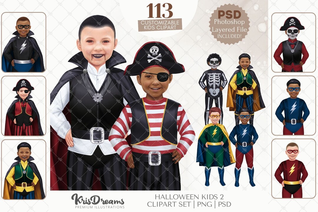 Halloween Kids Clipart | Boys With Customizable Hair and Spooky ...