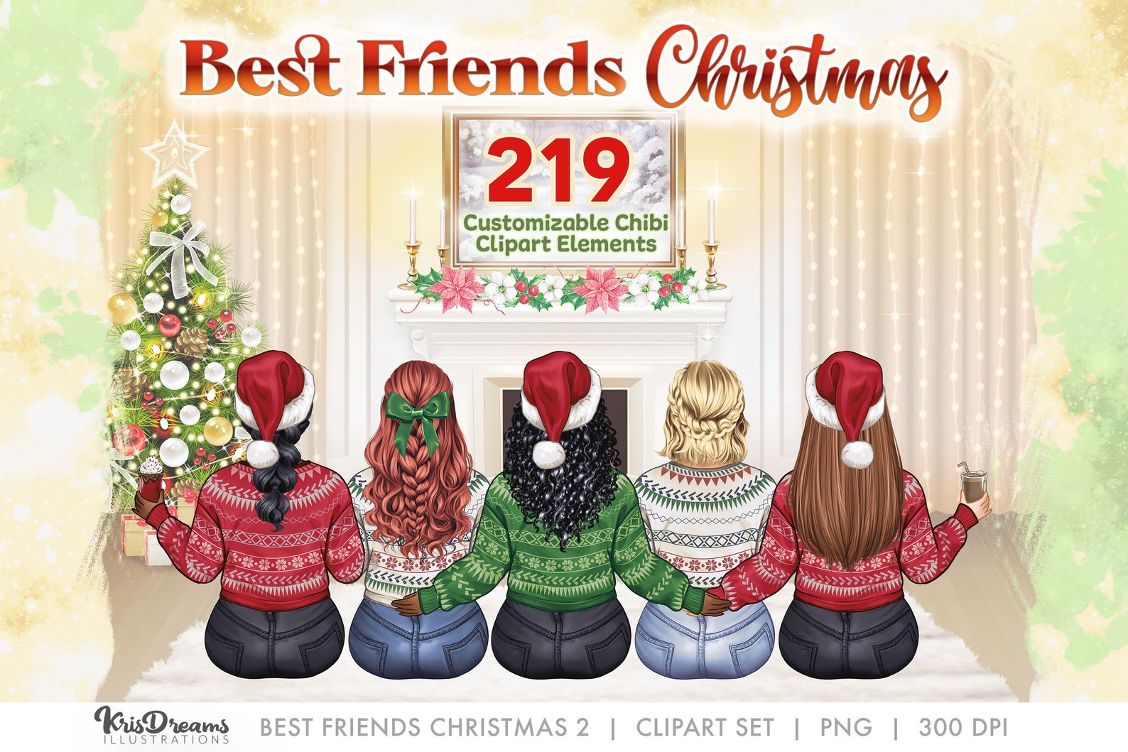 Best Friends Clipart, Best Friends Sitting, Christmas Best Friends ...