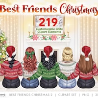 Christmas Best Friends Chibi Clipart, Best Friends Together, Besties ...