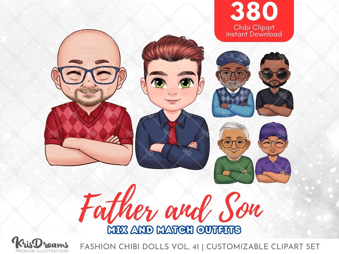 Chibi Style Father and Son Clipart Set for a Unique Father's Day Gift ...