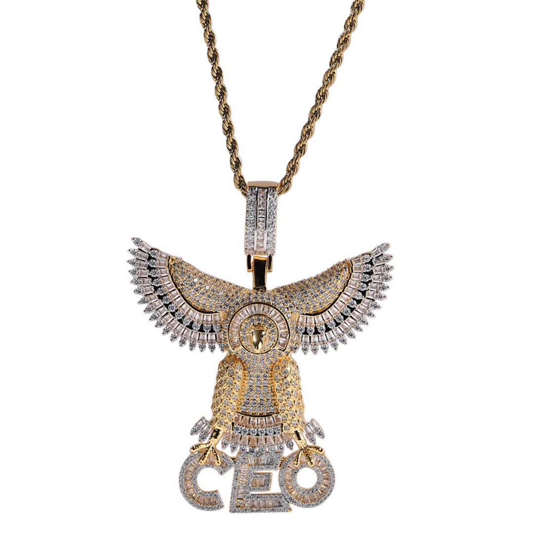 Hip Hop Super Iced Out CEO Letter Owl Pendant Necklace 18K Gold Plated ...