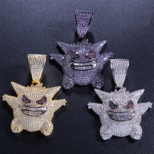 Iced Out Gengar Pendant Necklace Sparkling Pokemon Jewelry for Fashion ...