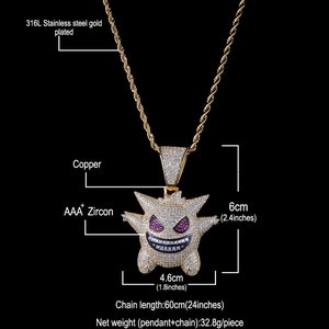 Iced Out Gengar Pendant Necklace Sparkling Pokemon Jewelry for Fashion ...
