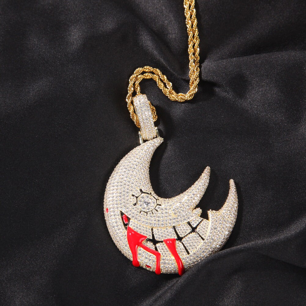 Super Iced Out Trippie Redd Moon Pendant Necklace Hip Hop - Etsy