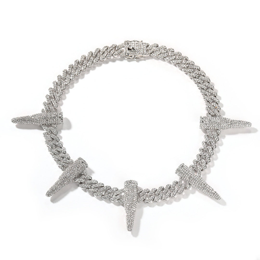 Diamond Hip-hop Design Zircon 12mm Wide Bar Cuban Charm Necklace ...