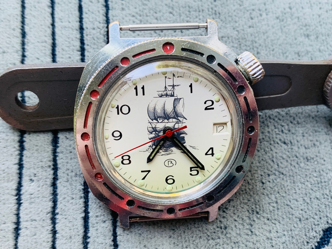 Men's Wrist Watch VOSTOK Komandirskie Sailboat Navy Beautiful Dial ...