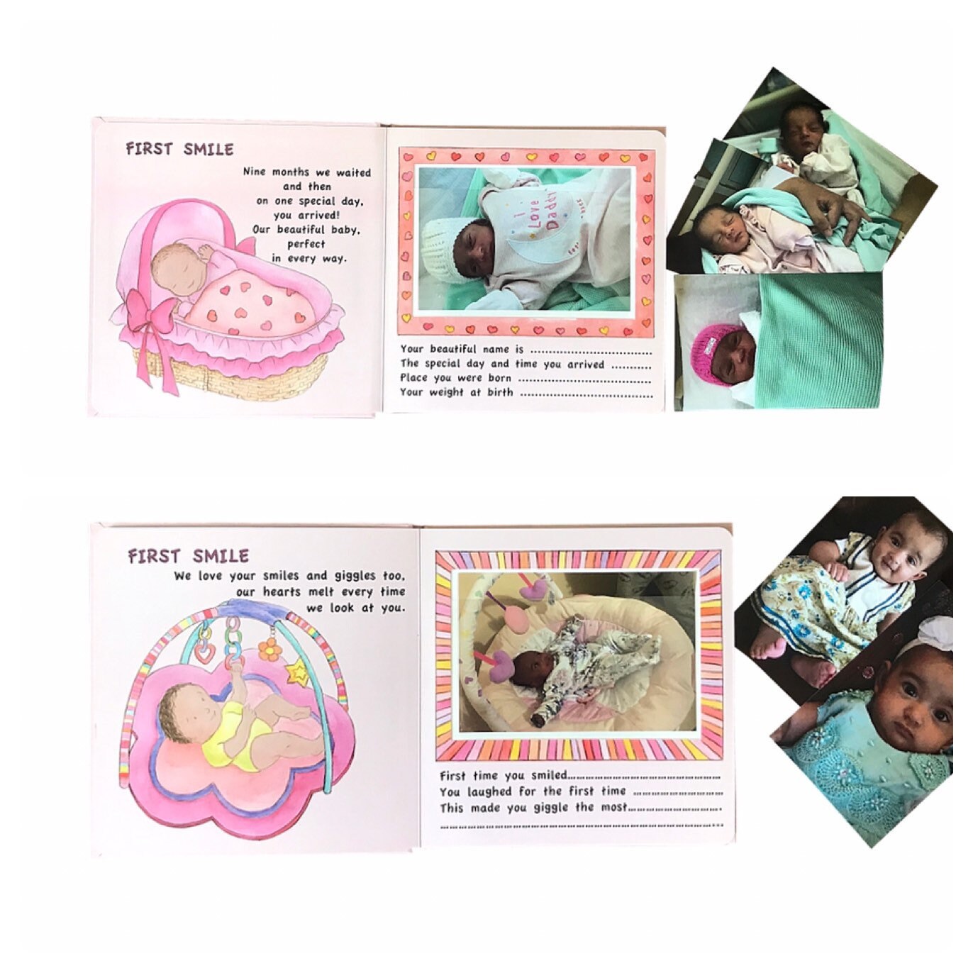 Baby Girl First Year's Memory Book - Dark Hair/Light Skin