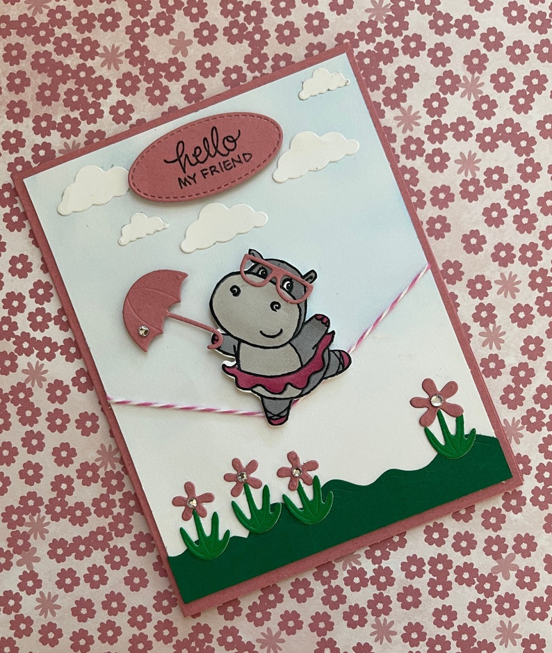 Fun Hippopotamus Card, Hippest Hippo Card, Adorable Friend Card, Card ...