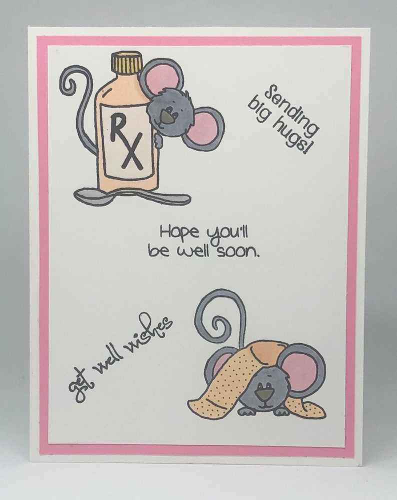 Kids fun get well card Childs get well card Cute mice Card | Etsy