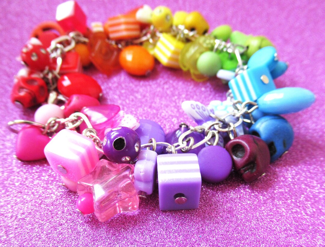 Rainbow Charm Bracelet Colourful Bracelet Kawaii Bracelet - Etsy