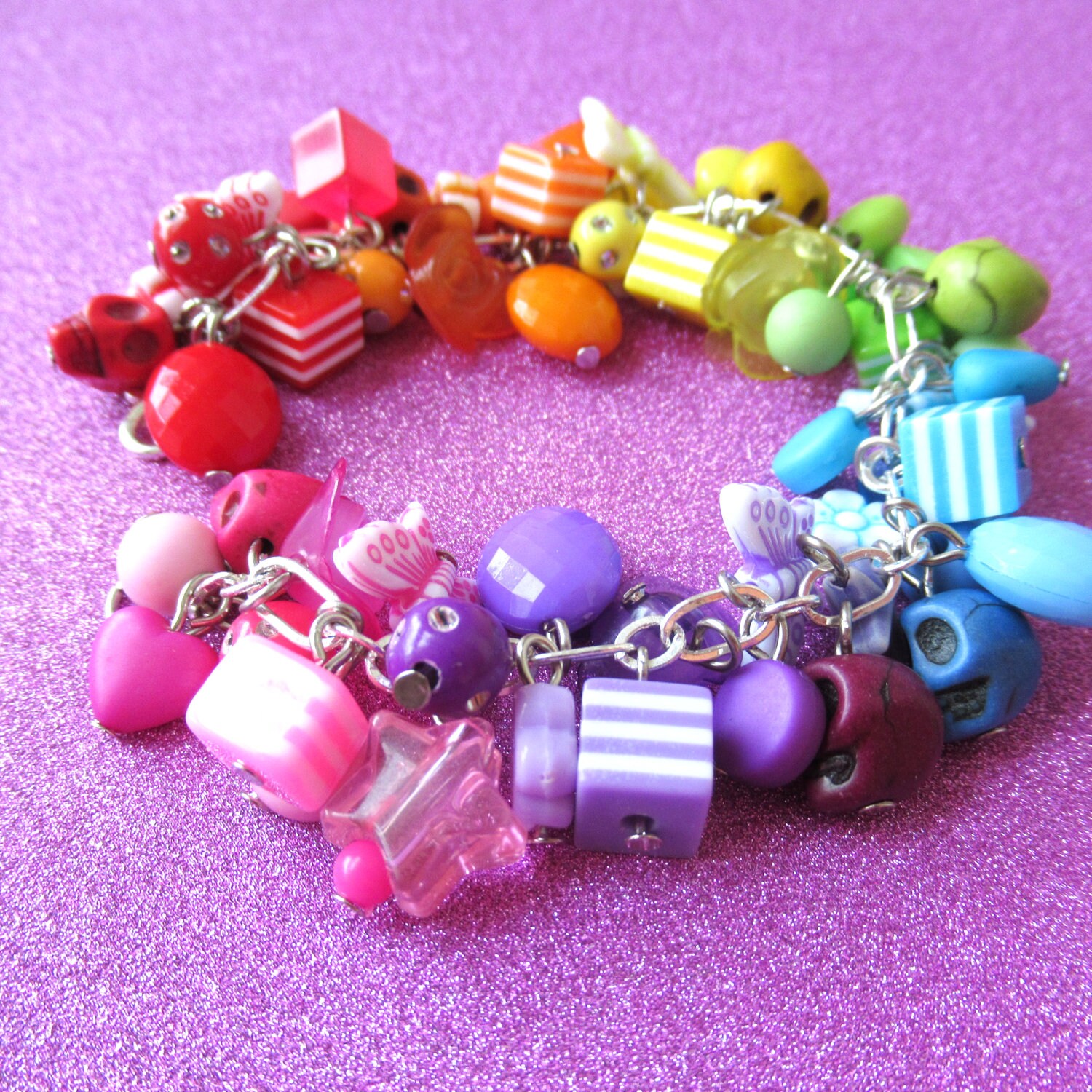 Rainbow Charm Bracelet Colourful Bracelet Kawaii Bracelet - Etsy