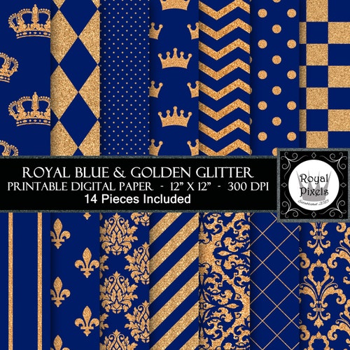 Blue and Gold Digital Paper Prince Digital Paper Royal - Etsy