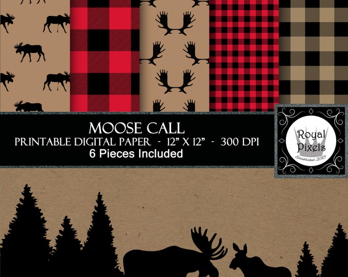 6 Digital Paper Backgrounds Moose Call Lumberjack Buffalo Plaid Instant ...