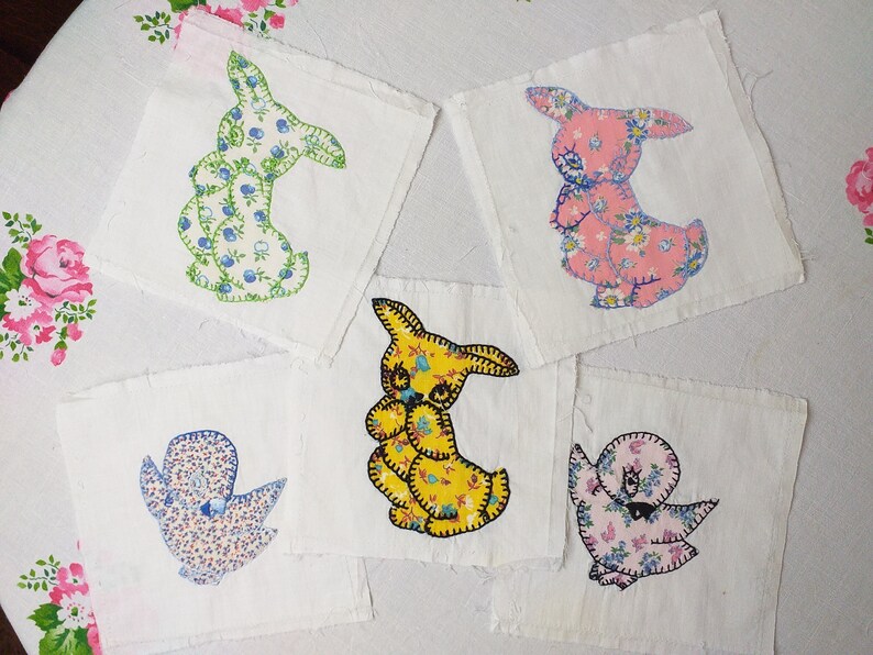 Vintage Cutest Ever Little Baby Bunny and Bird Applique and Embroidery ...
