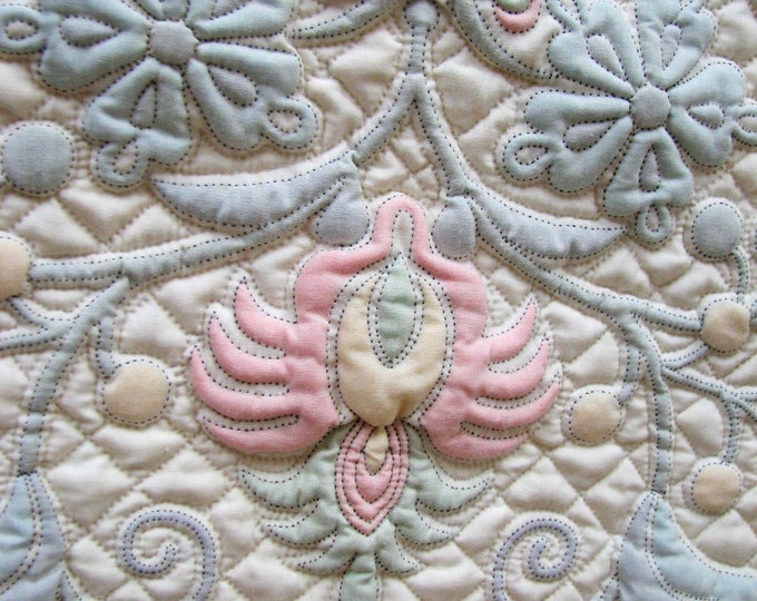 MOST BEAUTIFUL QUILT Ever! Signed! Trapunto & Shadow Applique! Tiny 16 ...