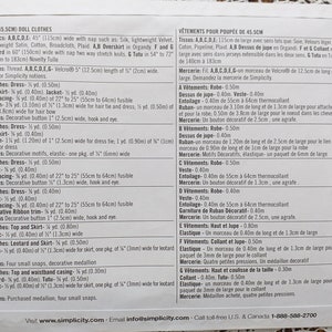 Simplicity 4364 18 Doll Clothing Factory Folded, Uncut Pattern Elaine ...