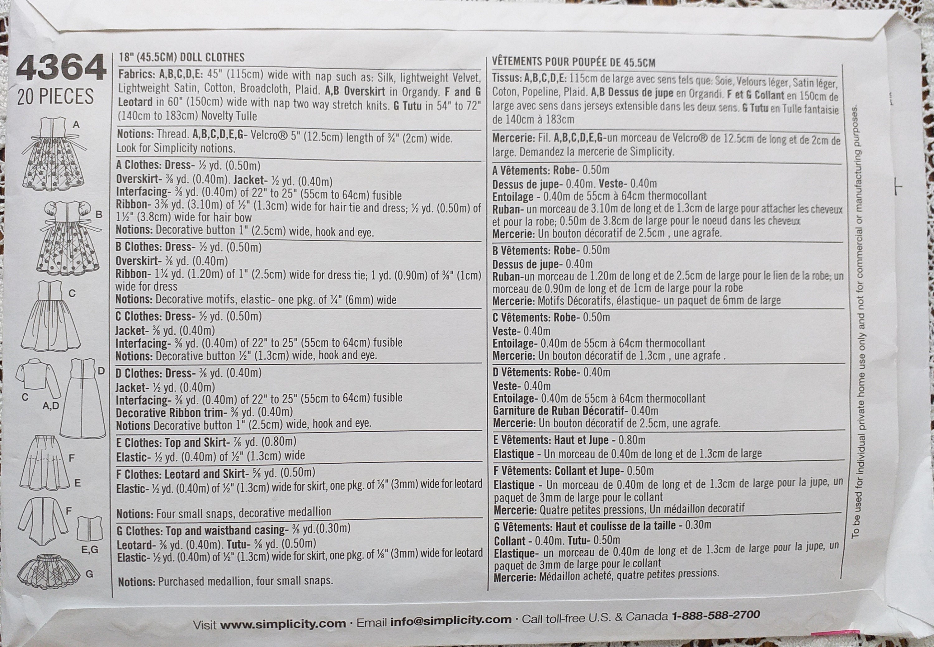 Simplicity 4364 18 Doll Clothing Factory Folded Uncut - Etsy