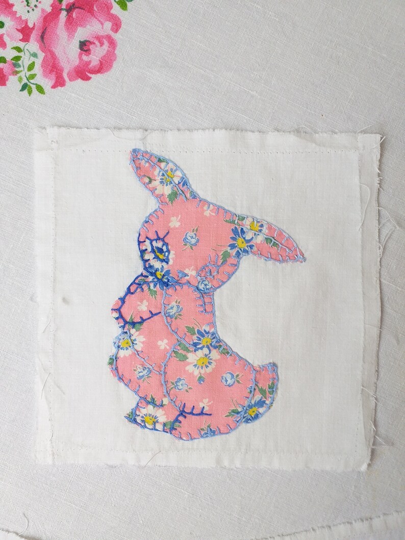 Vintage Cutest Ever Little Baby Bunny and Bird Applique and Embroidery ...