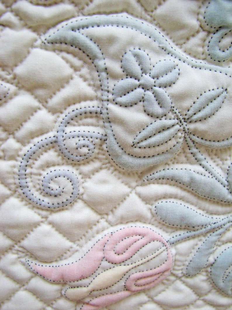 MOST BEAUTIFUL QUILT Ever! Signed! Trapunto & Shadow Applique! Tiny 16 ...
