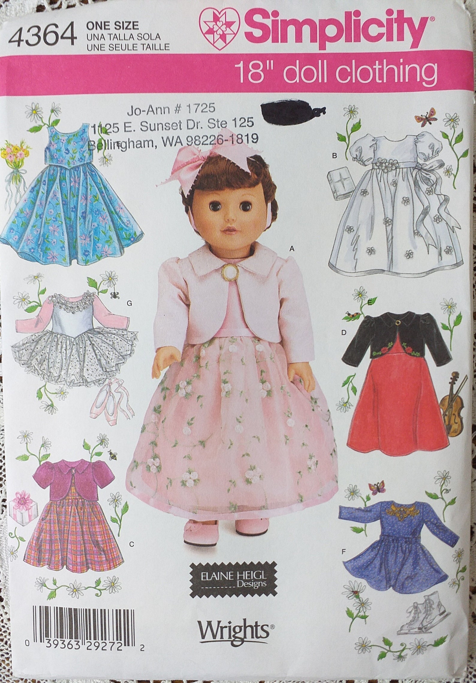 Simplicity 4364 18 Doll Clothing Factory Folded, Uncut Pattern Elaine ...