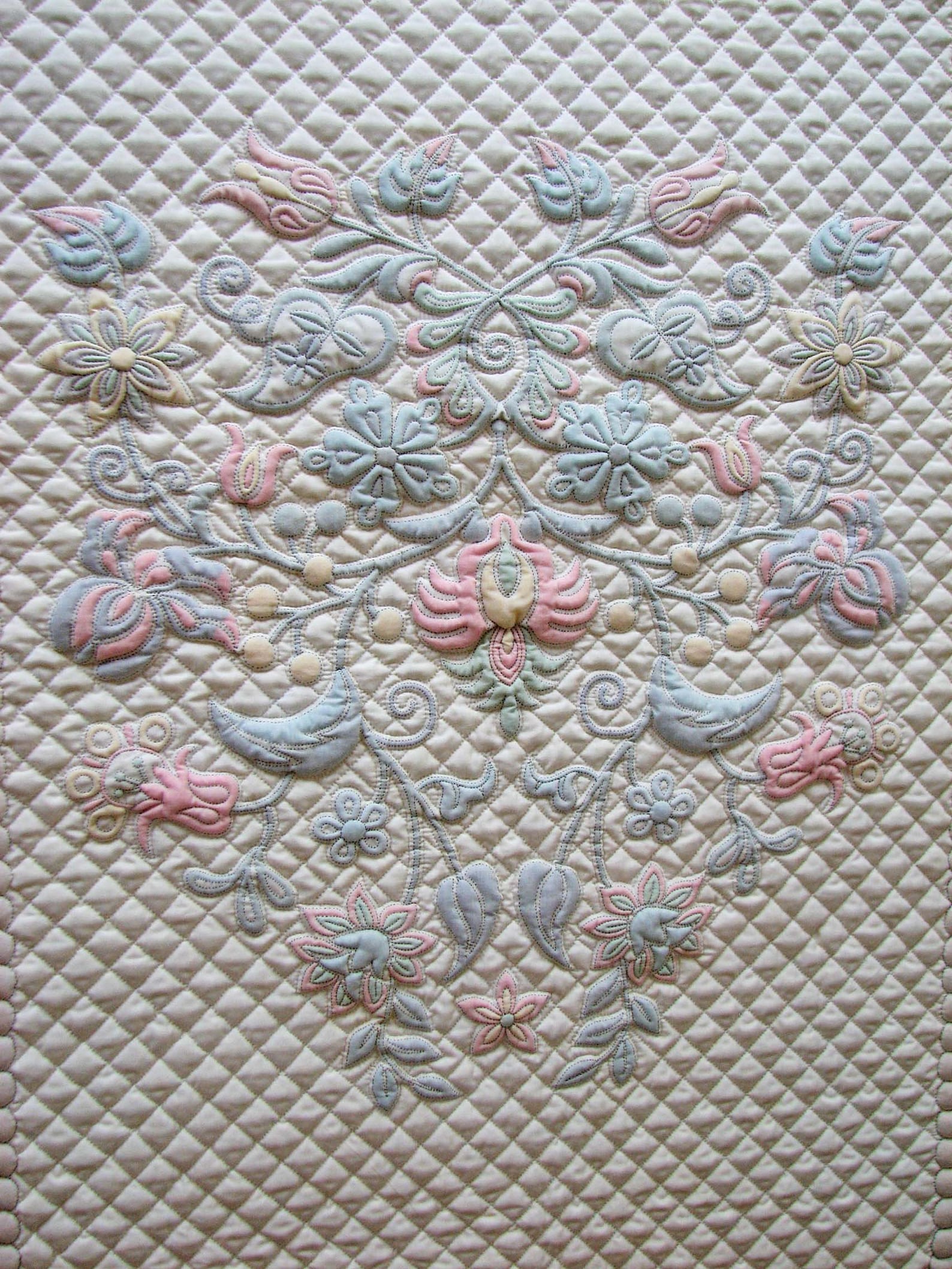 MOST BEAUTIFUL QUILT Ever! Signed! Trapunto & Shadow Applique! Tiny 16 ...