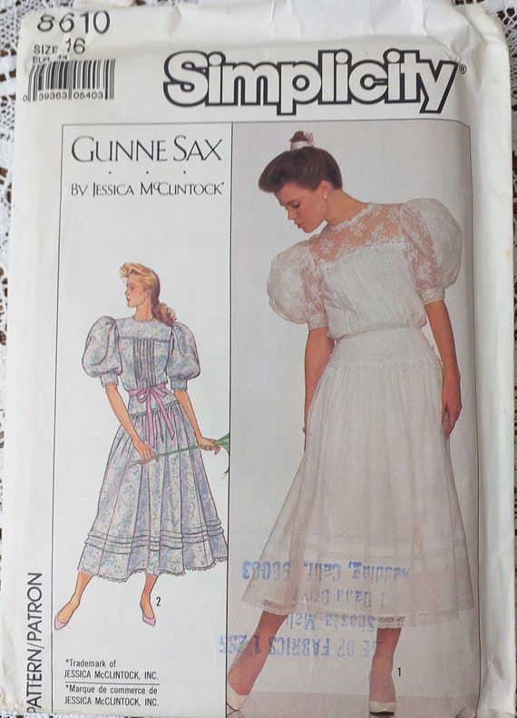 1988 Simplicity 8610 Gunne Sax by Jessica Mcclintock Size 16 - Etsy