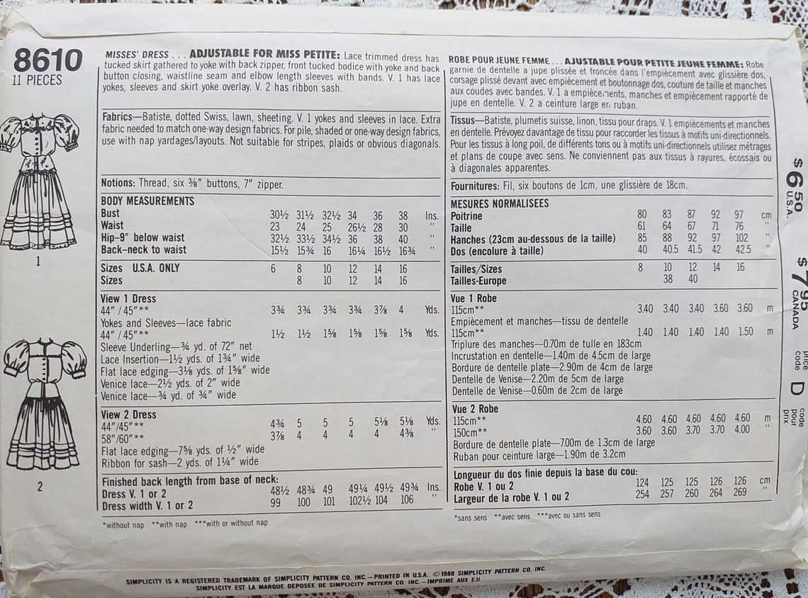 1988 Simplicity 8610 Gunne Sax by Jessica Mcclintock Size 16 - Etsy