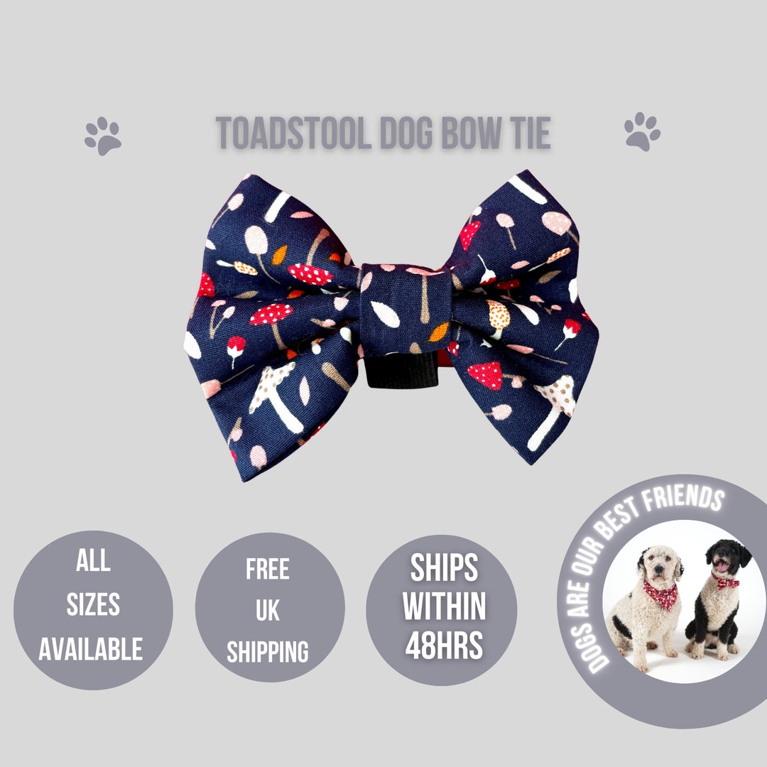 Navy Toadstool Dog Collar Bow Tie, Navy Dog Bow Tie, Toadstool Dog Bow ...