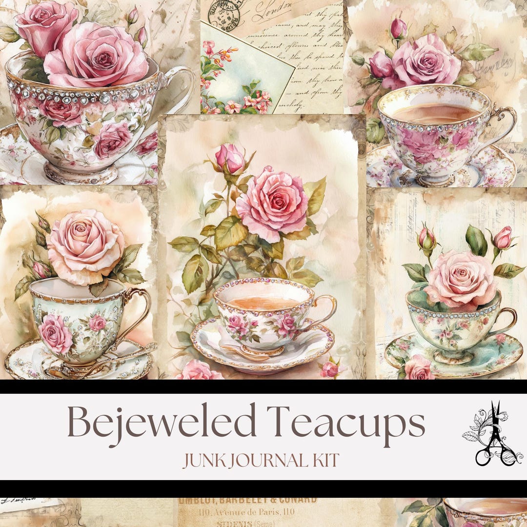 Bejeweled Teacups - Digital Junk Journal Printable Kit for Crafters ...