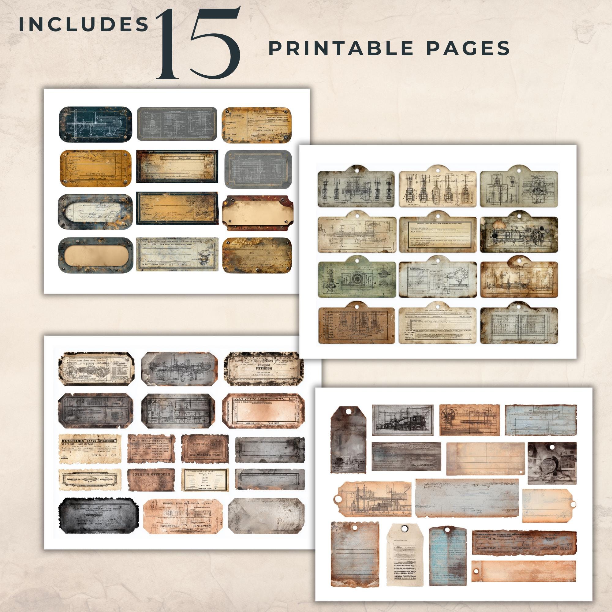 Printable Industrial Grunge Ephemera: Steampunk Labels, Tags (digital ...