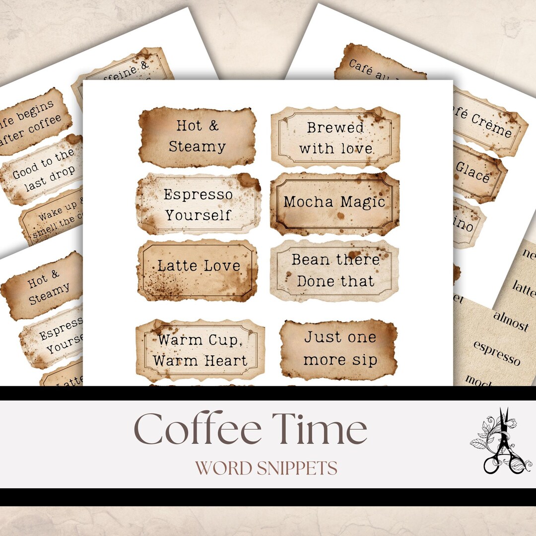 Coffee Time Word Snippets: Printable Ephemera for Junk Journals, Cards ...