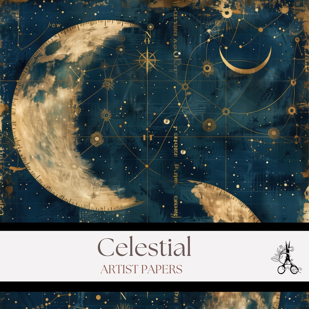Vintage Celestial Art Printables: Night Sky Digital Papers for Junk ...
