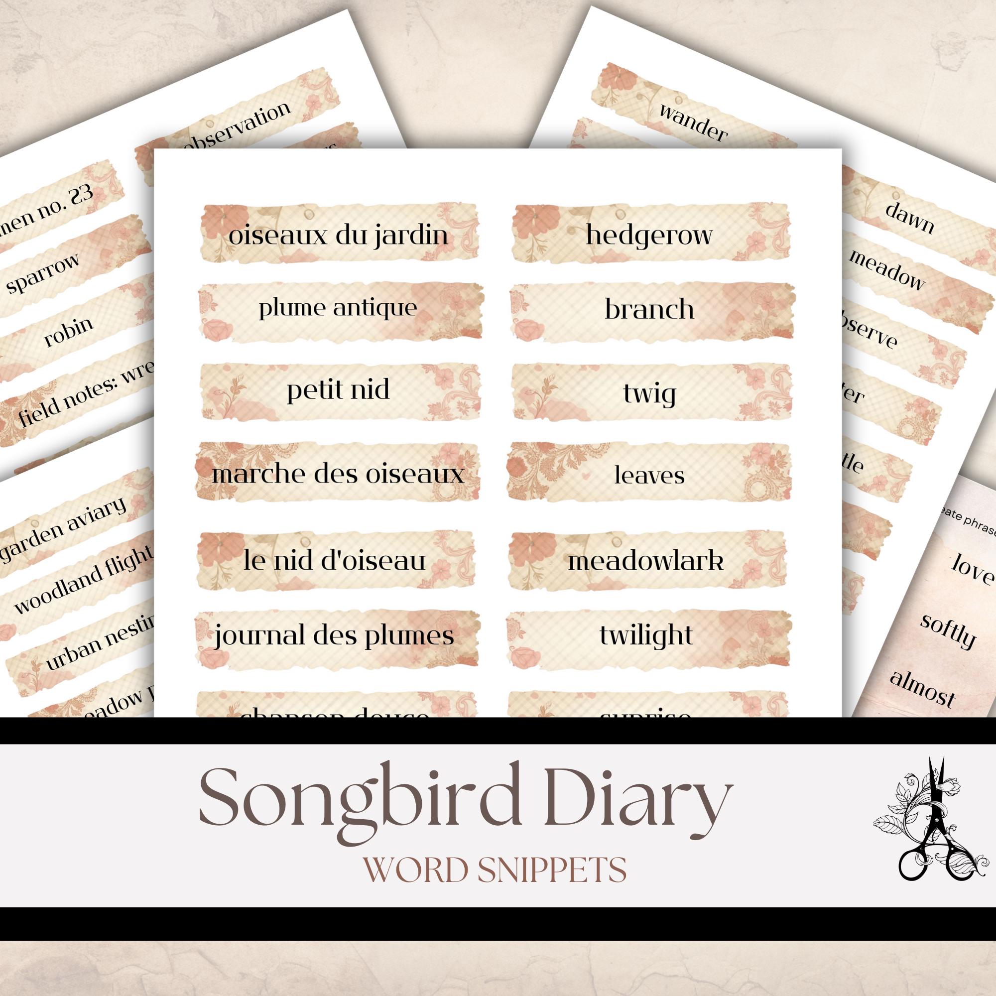 Songbird Diary Word Snippets: Printable Ephemera for Junk Journals ...