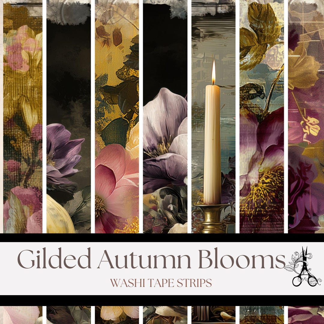 Fall Floral Washi Tape Strips: Autumn Printable Ephemera (digital ...