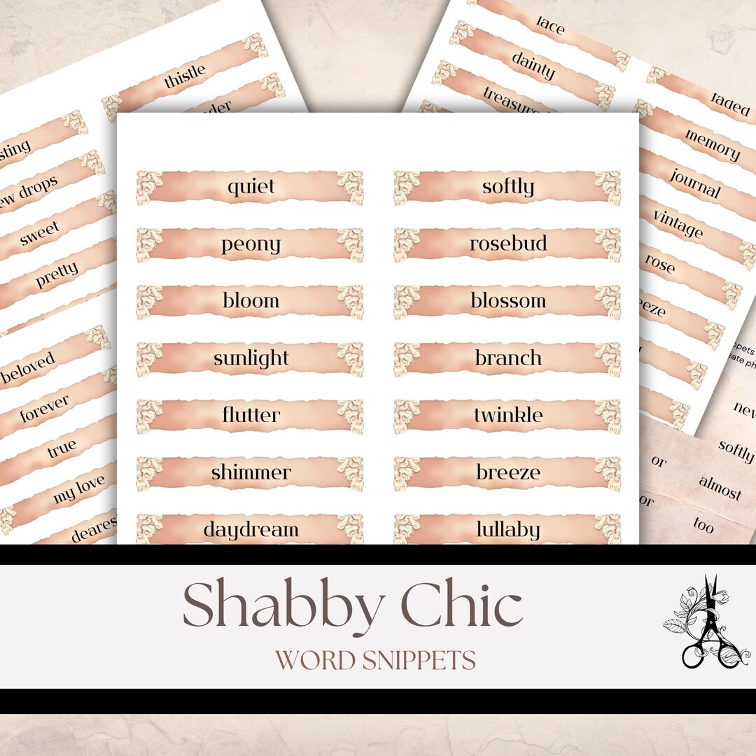 Shabby Chic Word Snippets: Printable Ephemera for Junk Journals, Cards ...