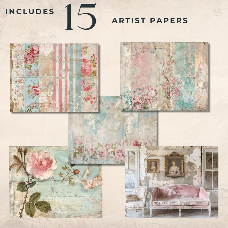 French Parlor Shabby Chic Junk Journal Artist Pages: Romantic Printable ...