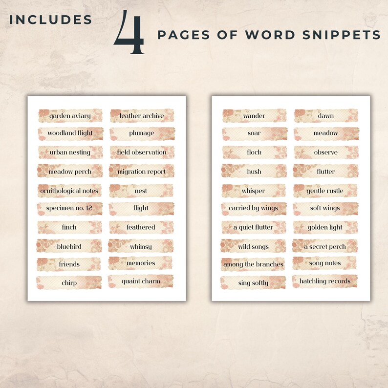 Songbird Diary Word Snippets: Printable Ephemera for Junk Journals ...