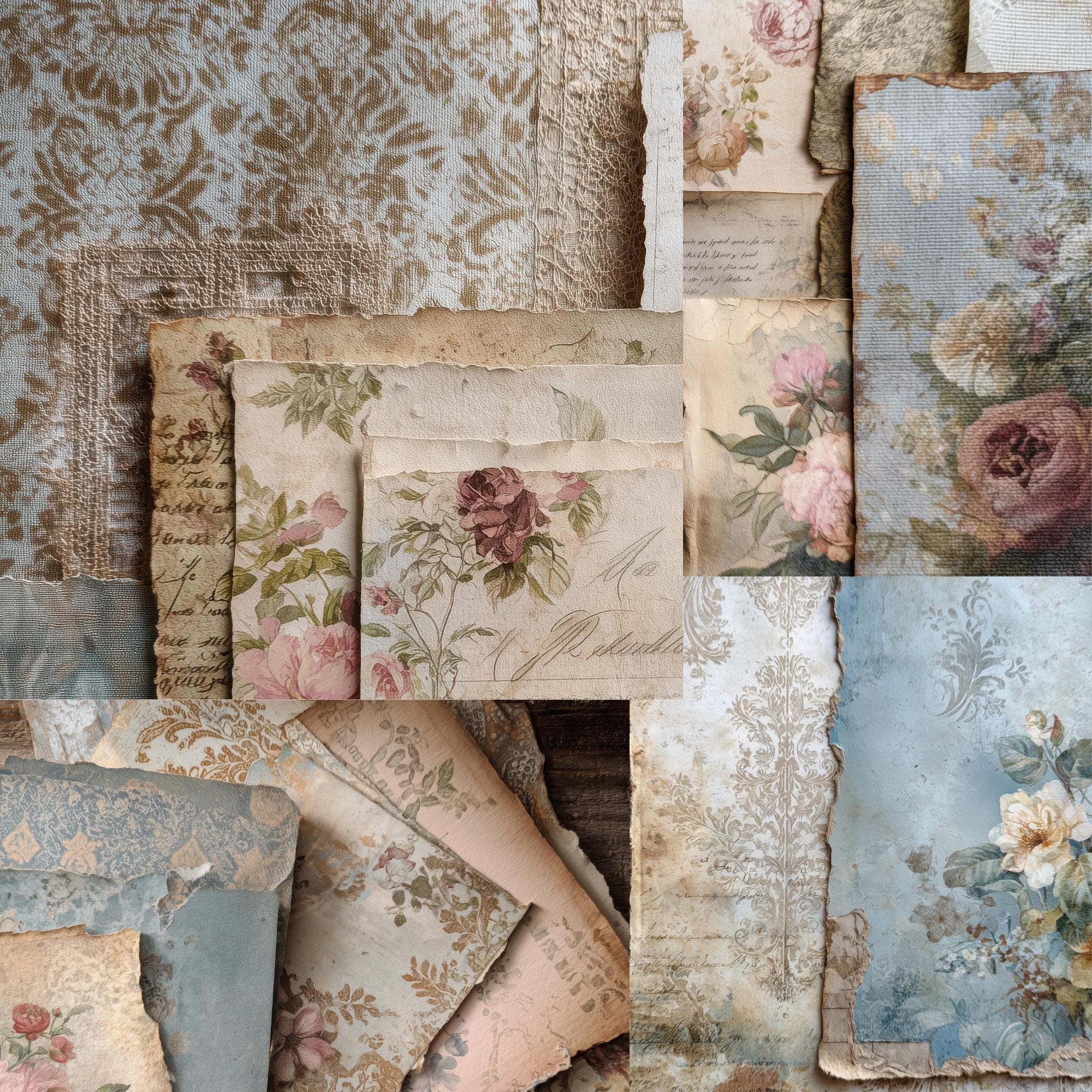 Vintage Victorian Blue Wallpaper: Printable Distressed Papers for Junk ...