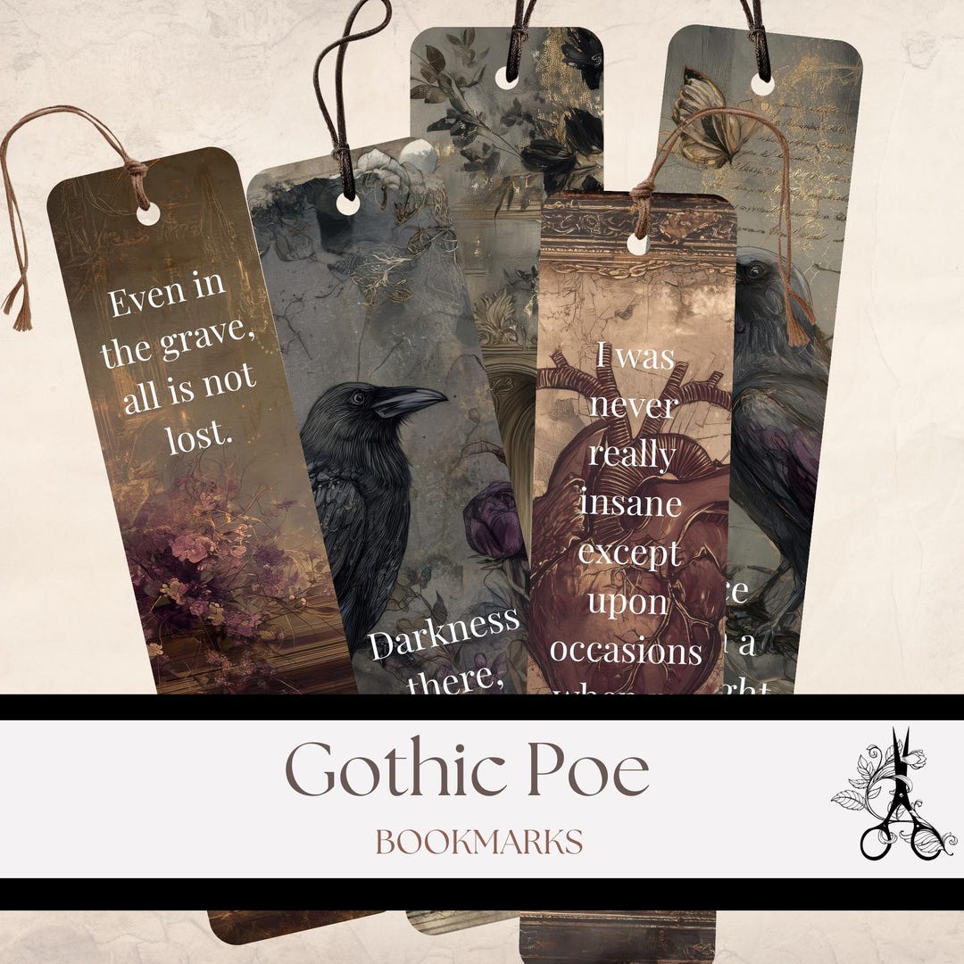 Gothic Edgar Allan Poe Printable Bookmarks: Literary Ephemera, Quotes ...
