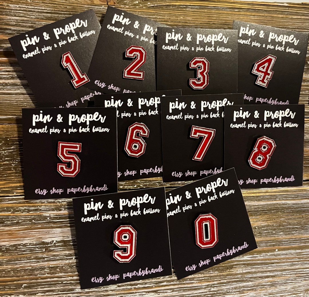 Red & White Enamel Number Pins - Etsy