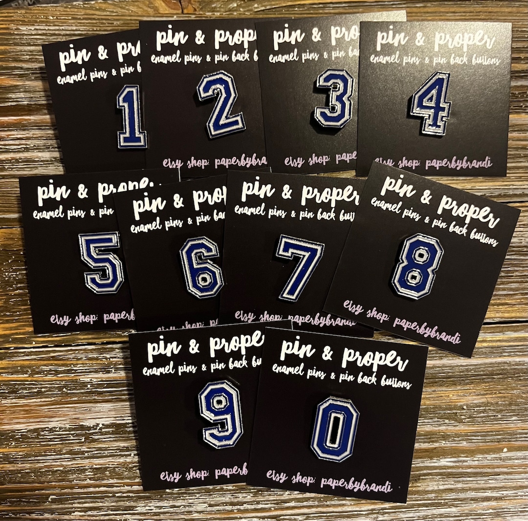 Blue & White Enamel Number Pins - Etsy