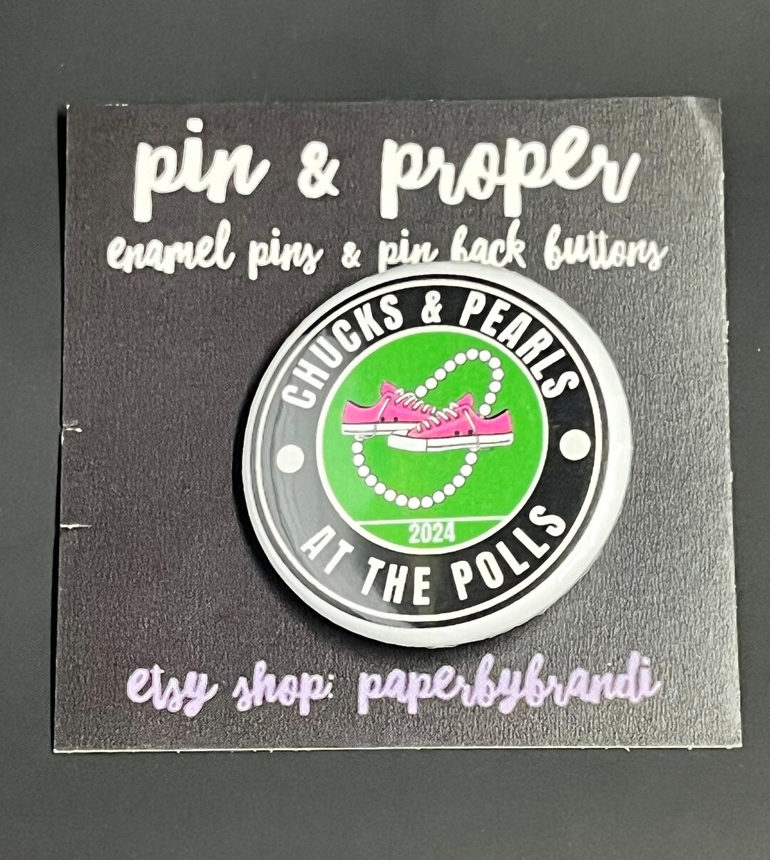 Chucks & Pearls at the Polls pink/green Pin Back Button - Etsy