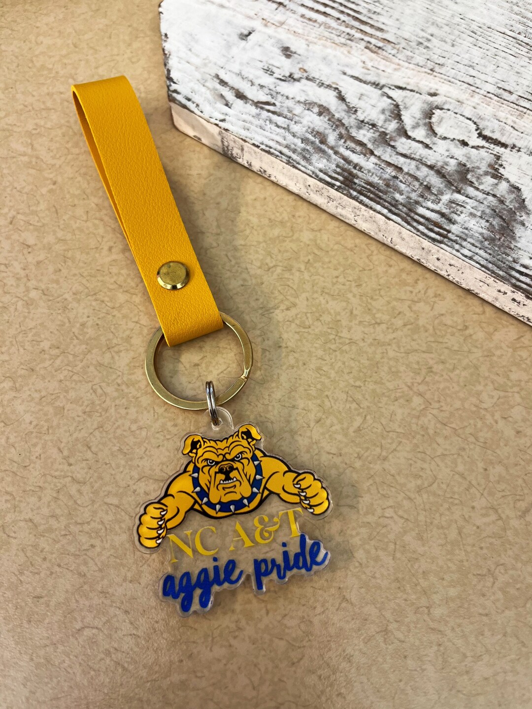 NC A&T Aggie Pride Acrylic Keychain W/ Yellow Leatherette Strap - Etsy