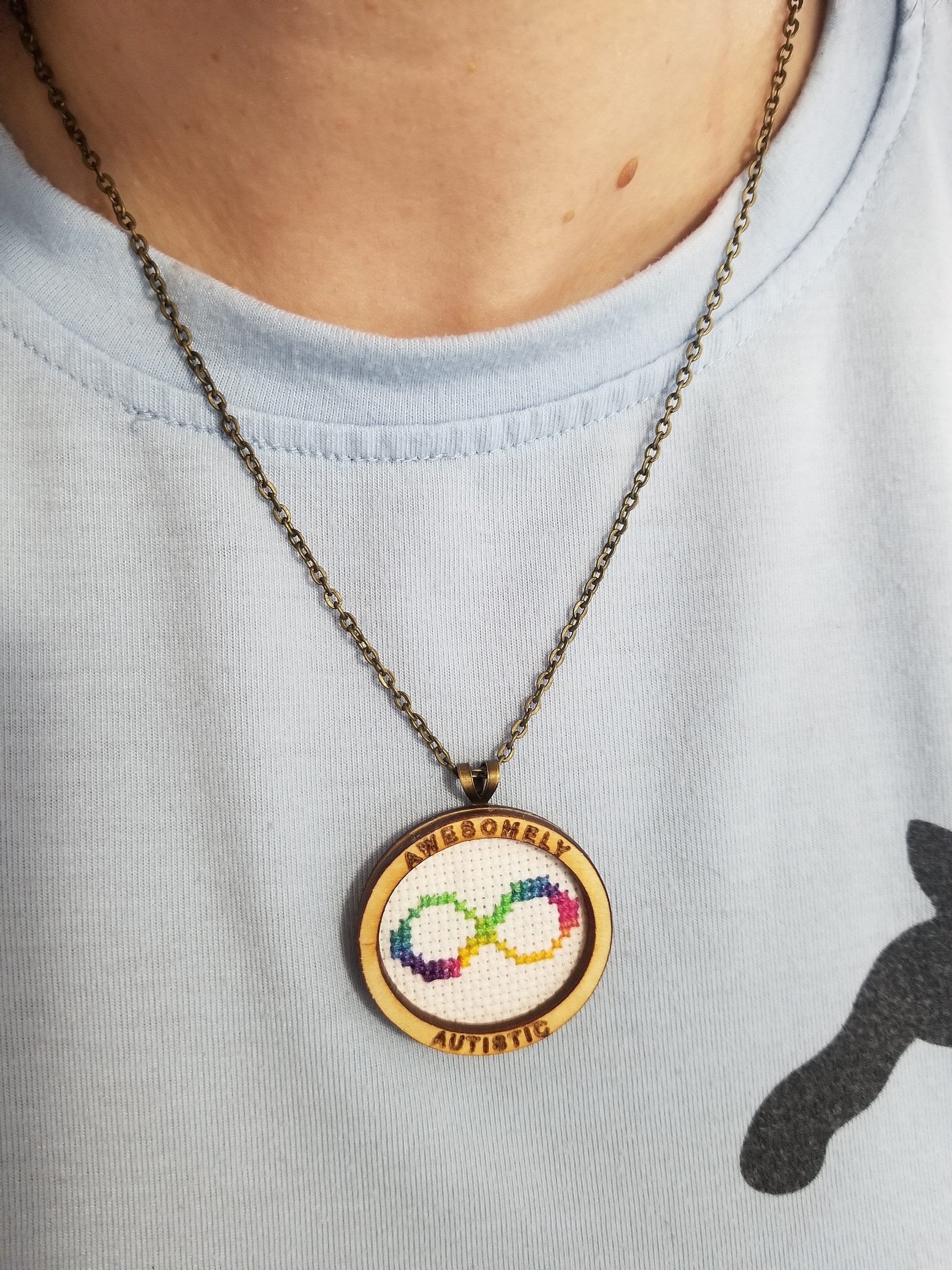 Awesomely Autistic Cross Stitch Necklace, Neurodivergence, Rainbow ...