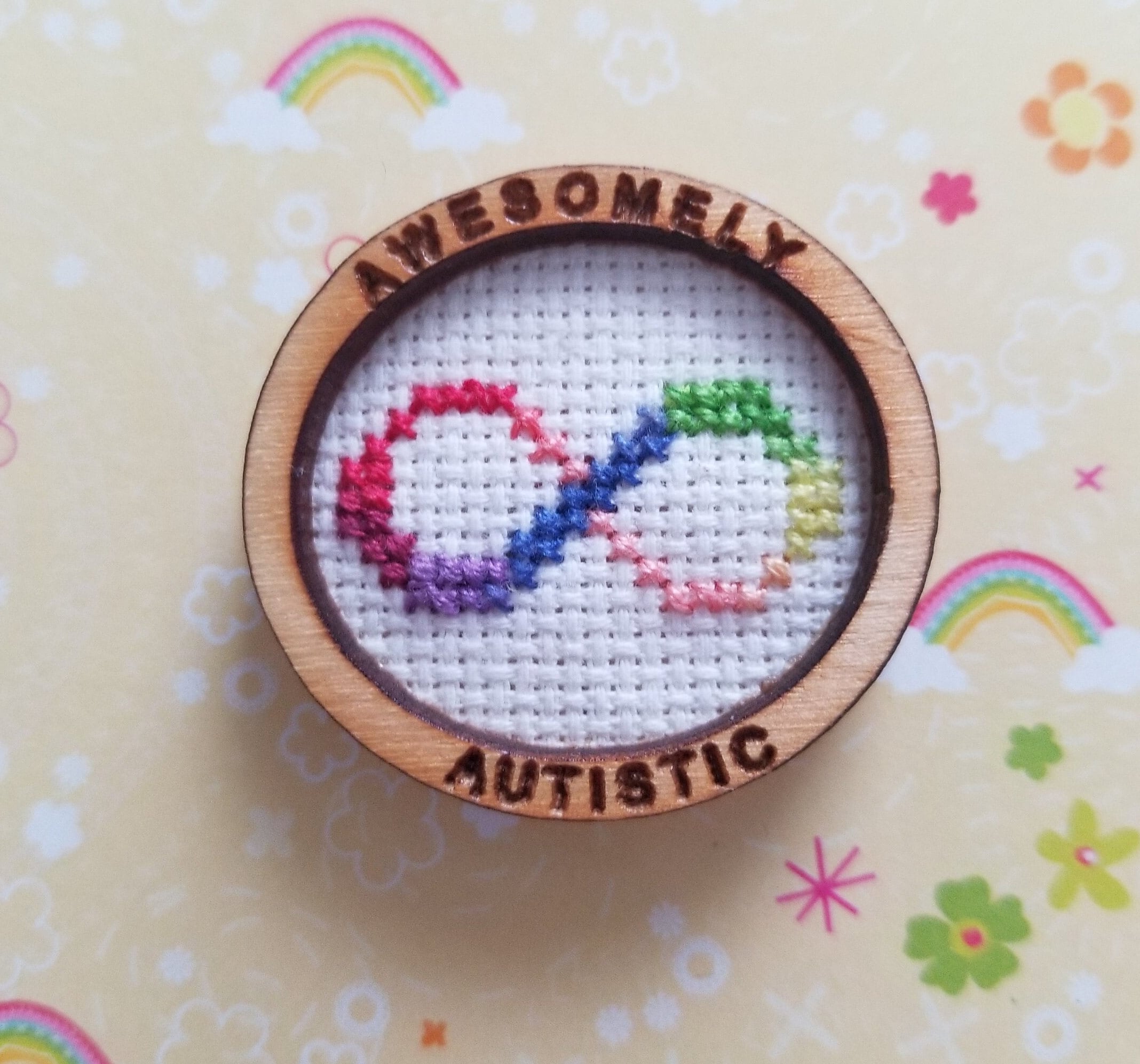 Awesomely Autistic Cross Stitch Magnet or Pin, Rainbow Infinity - Etsy