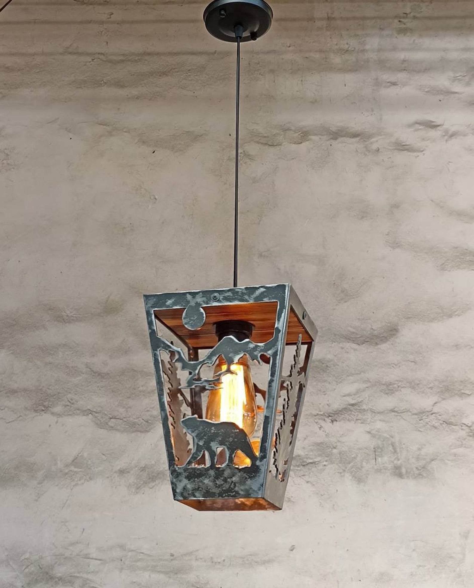 Rustic Pendant Light - Bear - Cabin Ceiling Lights - Log House Lighting ...
