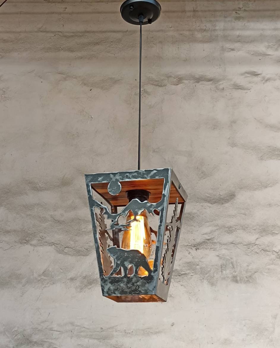 Rustic Pendant Light Bear Cabin Ceiling Lights Log House - Etsy