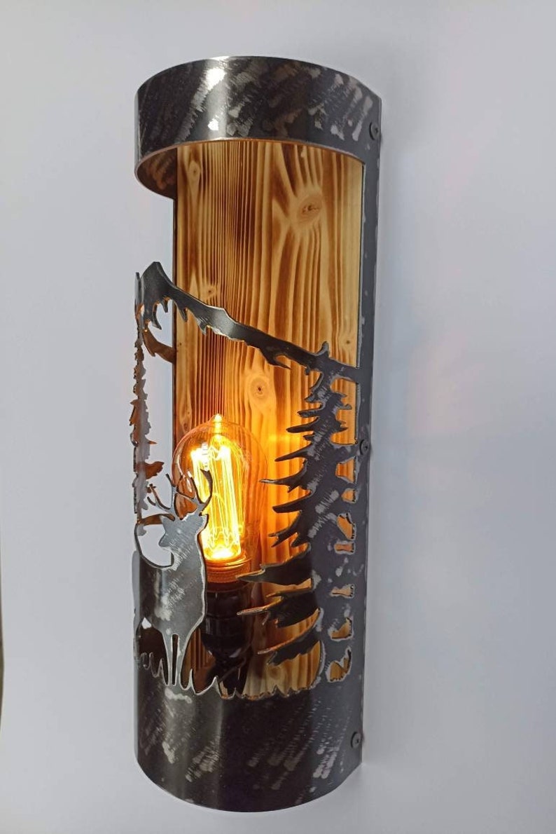 Rustic Wall Light - Whitetail Deer - Cabin Sconce - Log House Lighting ...