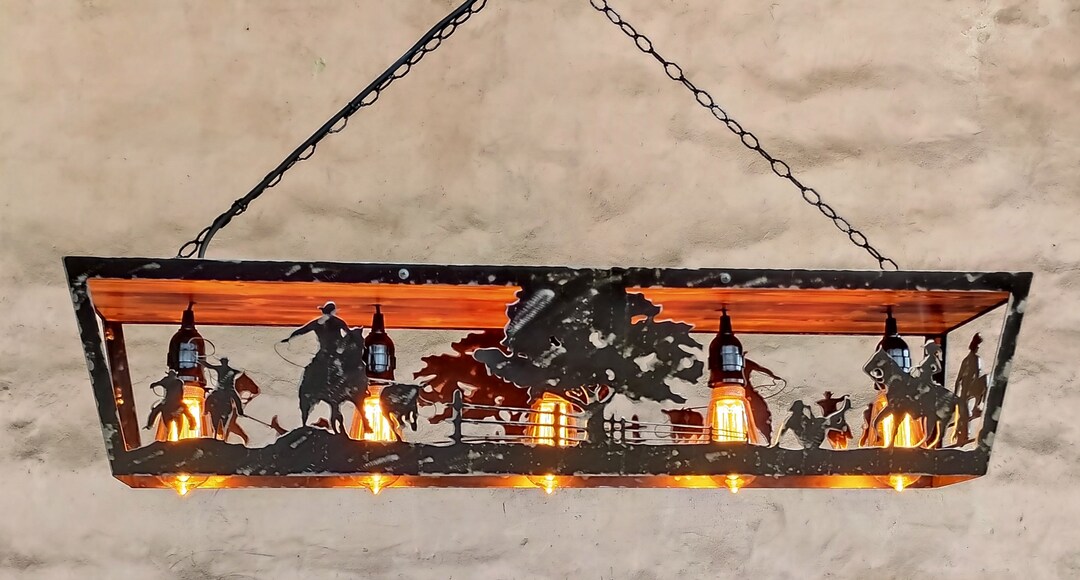 Western Ceiling Lights. Rustic Light Fixture. Cowboys and Cattle - Etsy