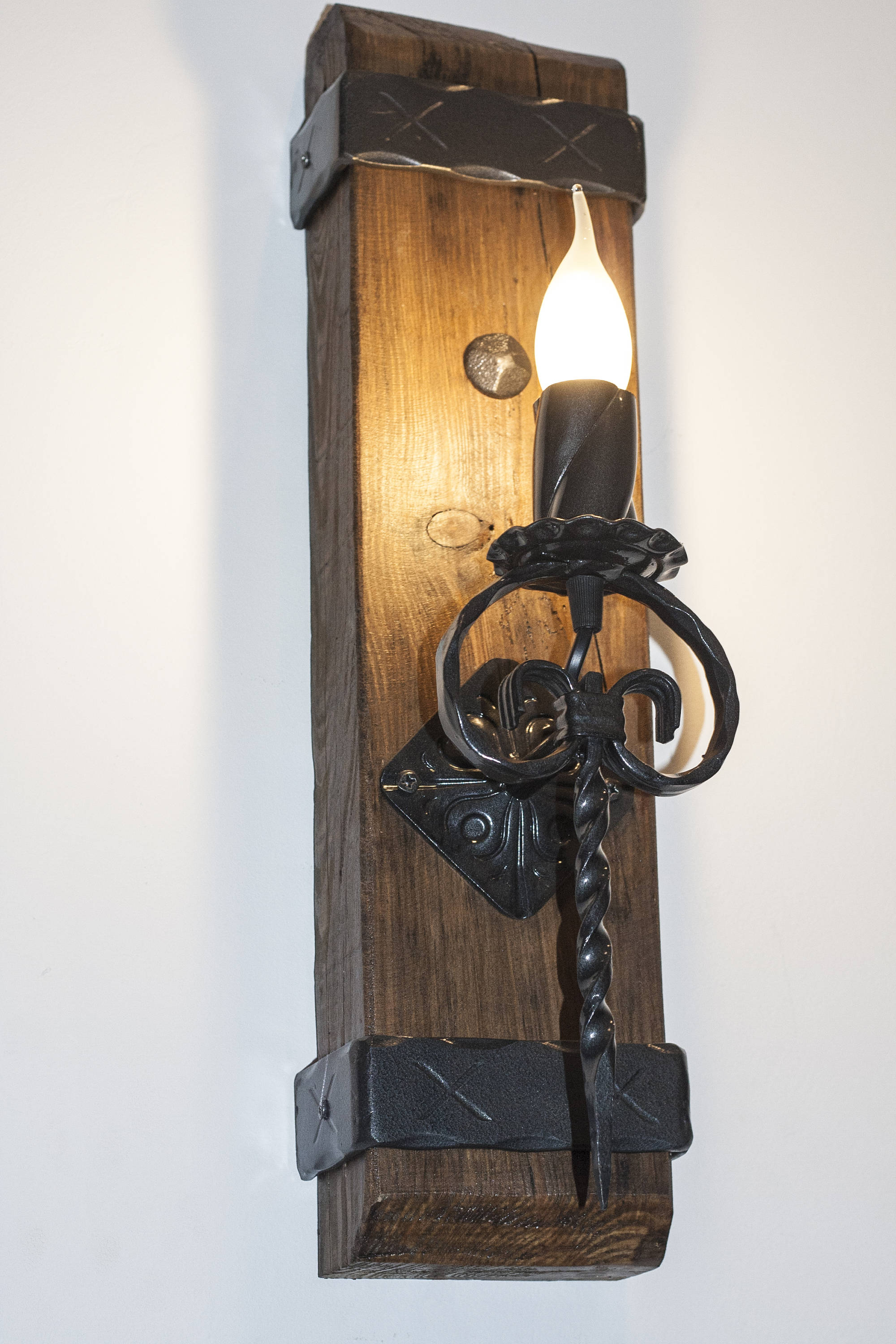 Rustic Wall Light. Wood and Wrought Iron - Etsy